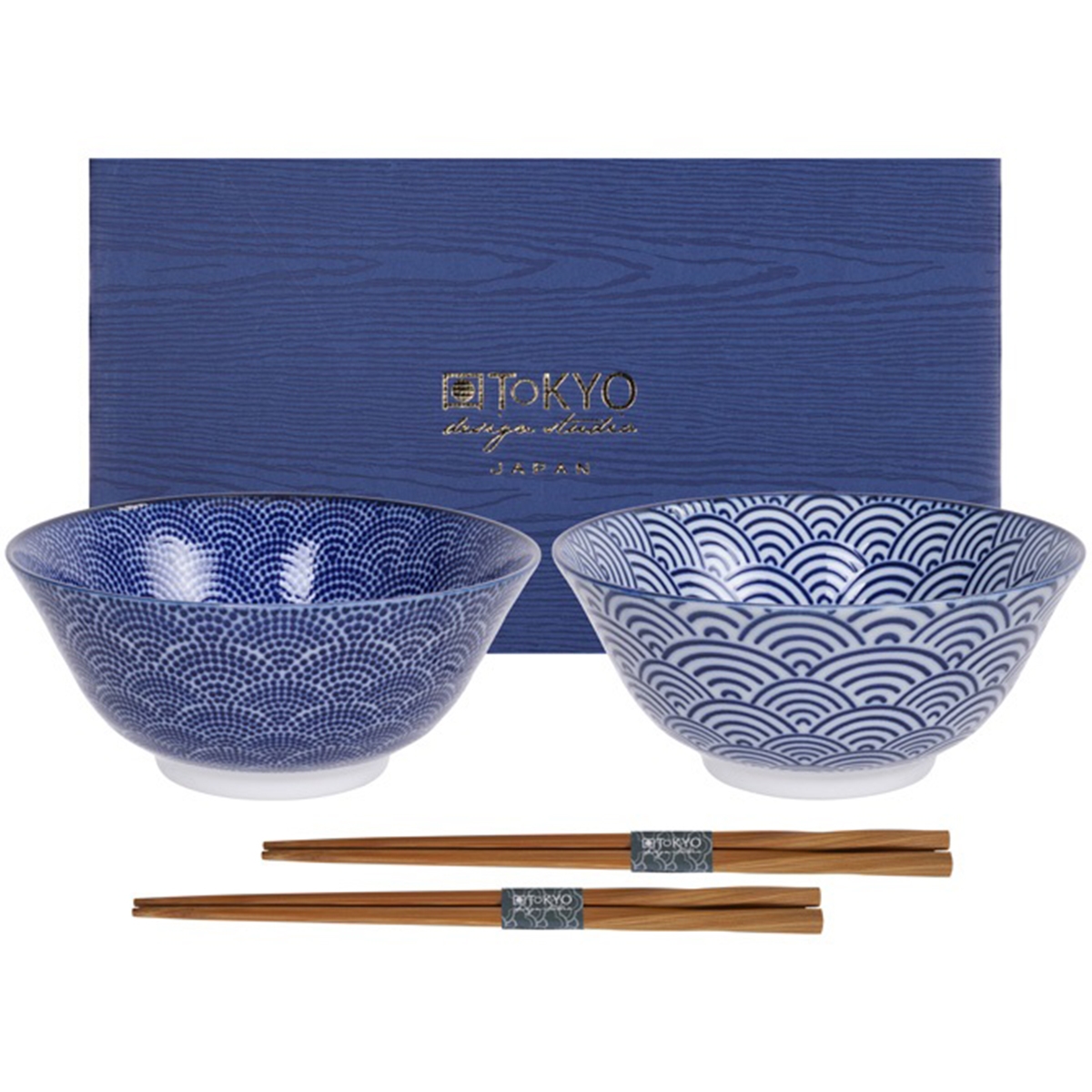 Set japonès Nippon blue 2 bols tayo i bastonets | Gadgets & Cuina